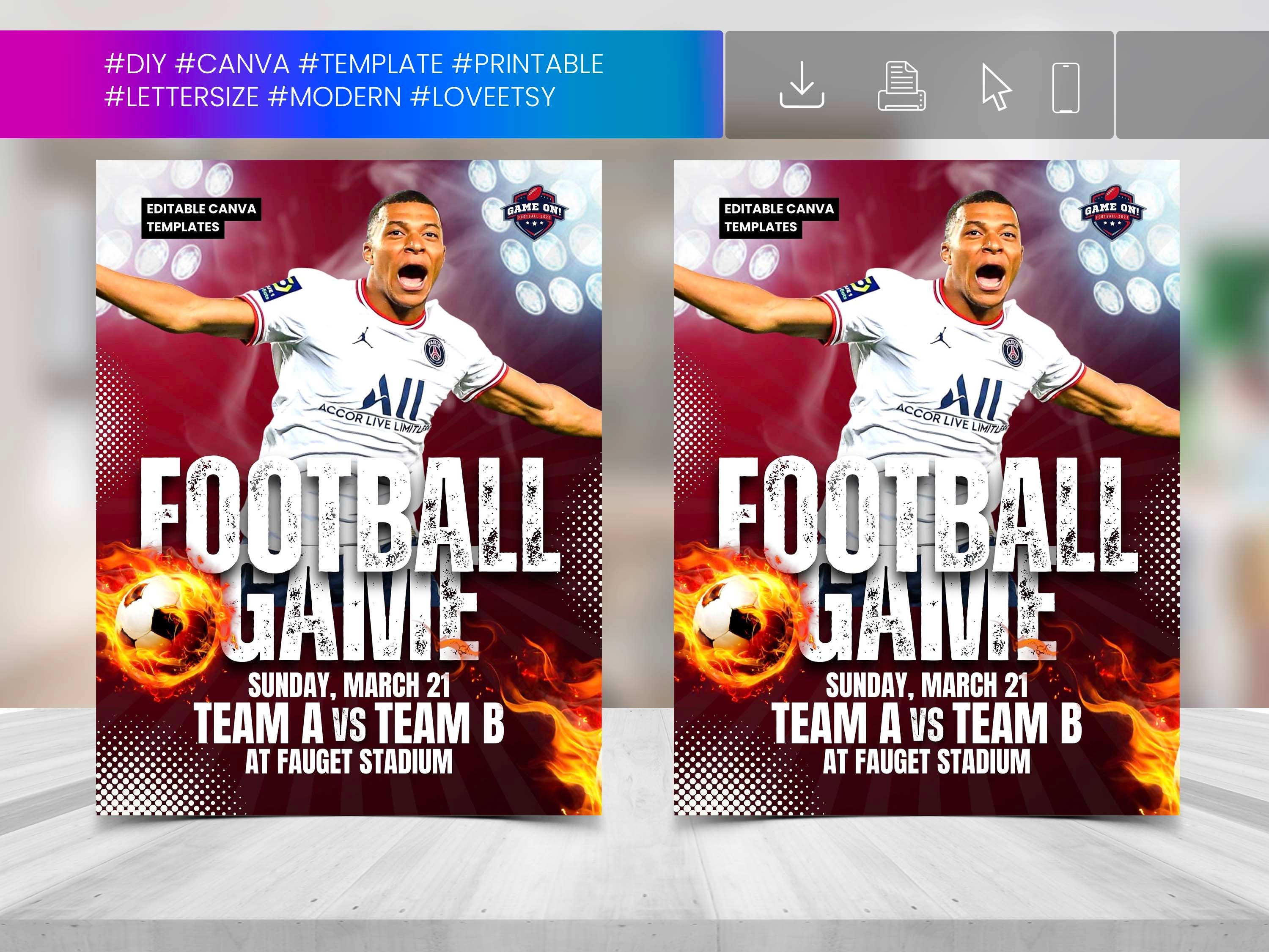 FOOTBALL FLYER DIY, Editable Canva Template, Printable & Social Media ...