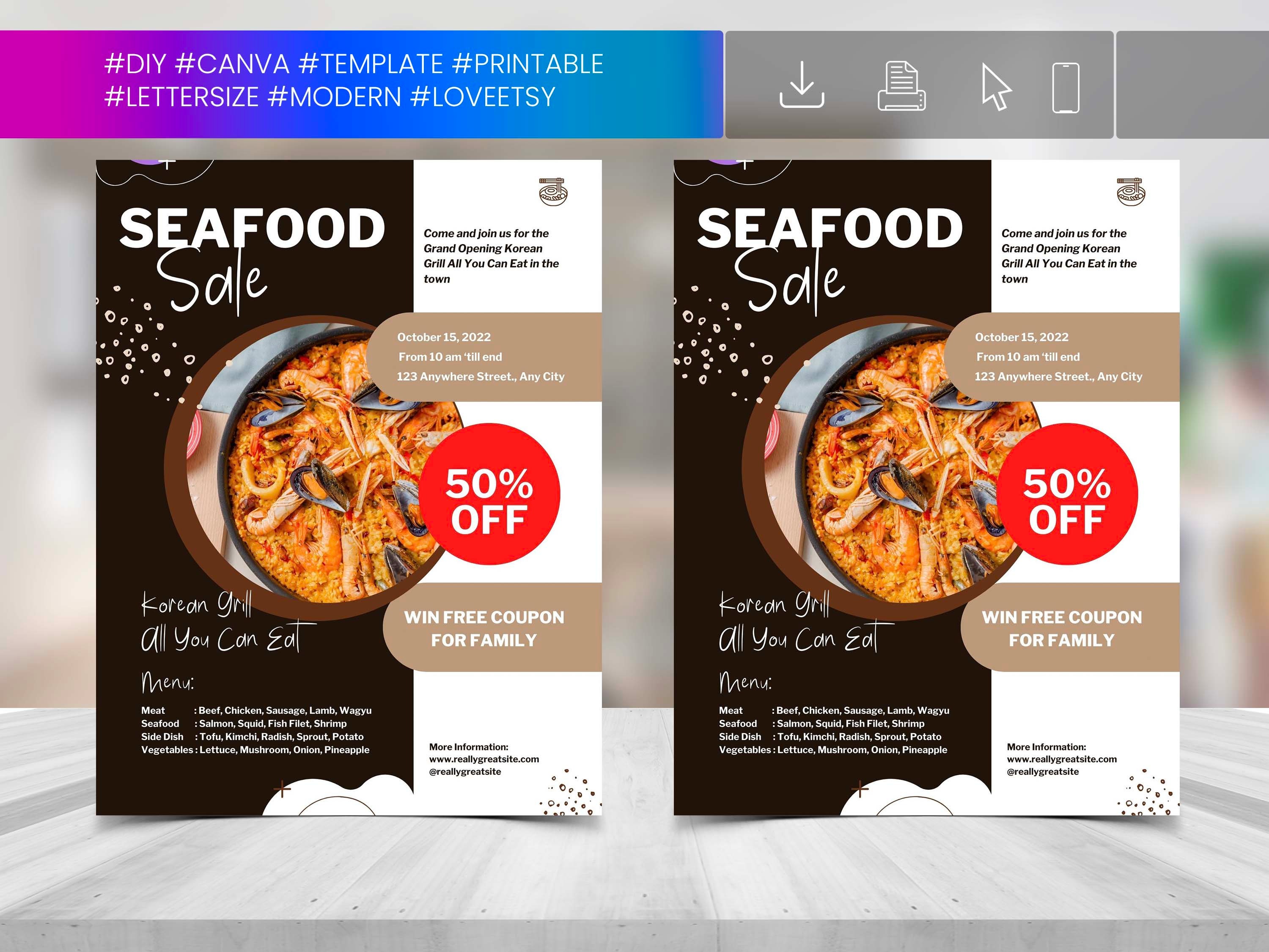 SEA FOOD SALE Flyer Diy Editable Canva Template, Printable & Social ...