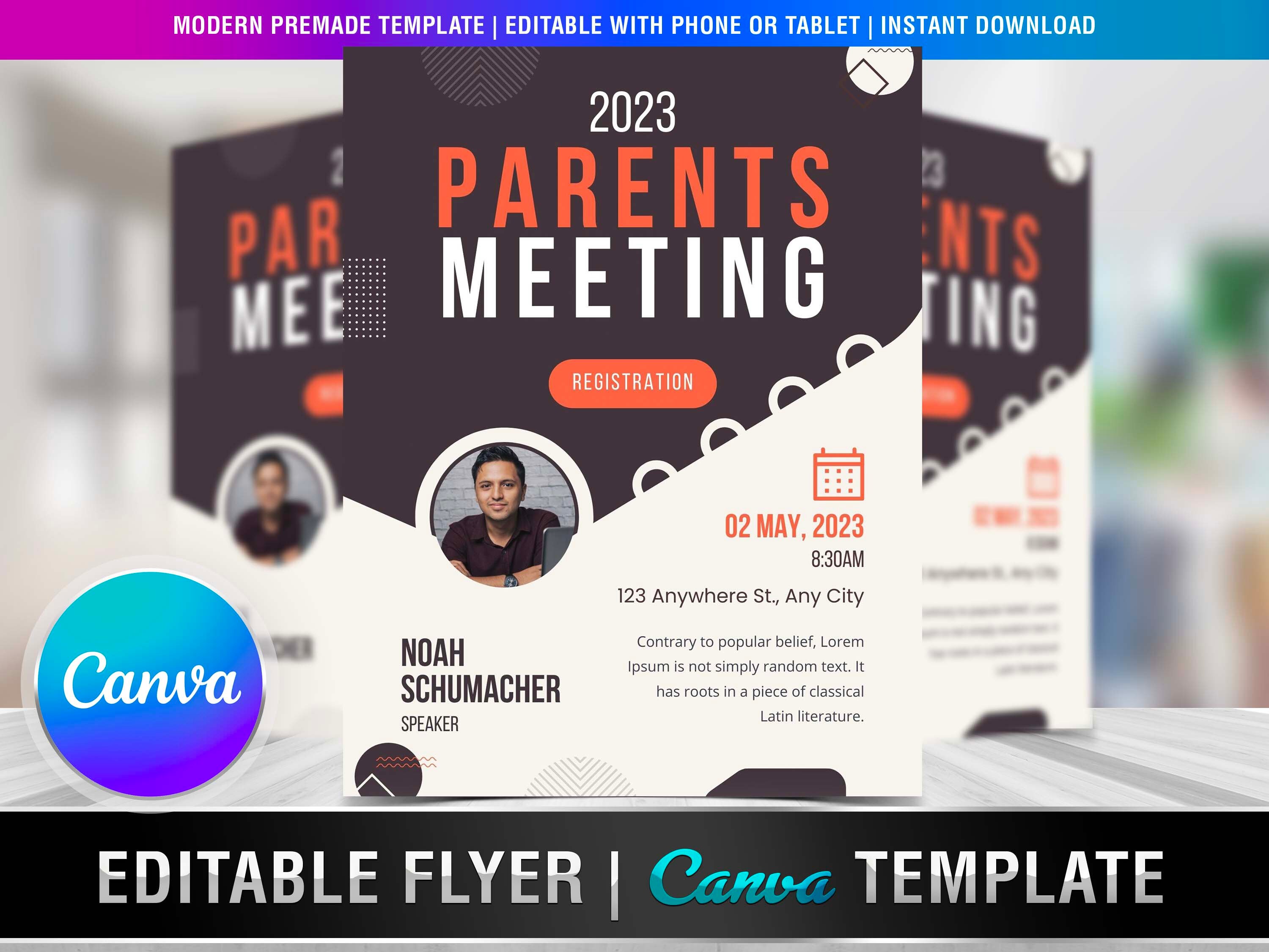PARENTS MEETING FLYER Diy Editable Canva Template, Printable & Social ...
