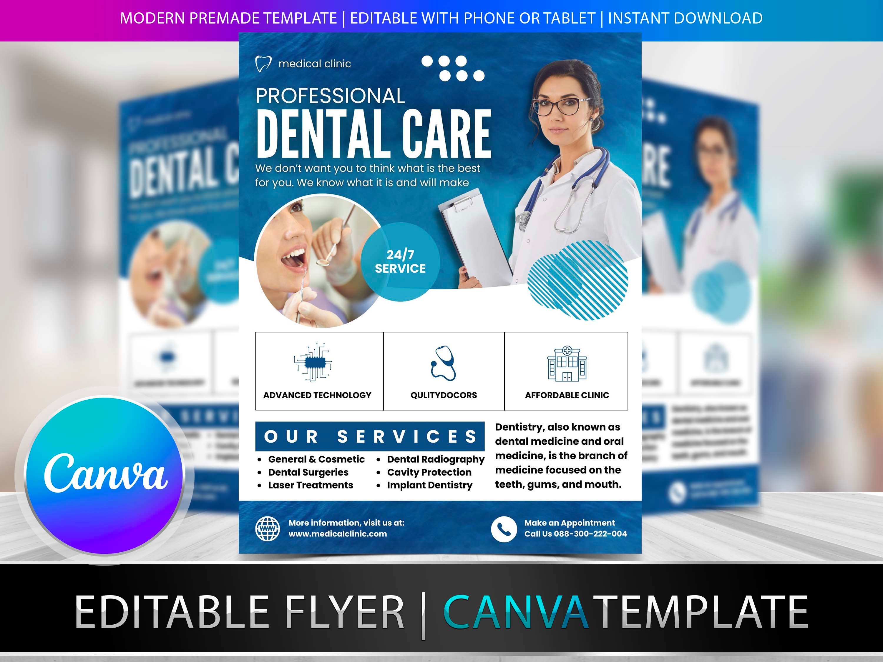 DENTAL FLYER DIY Editable Canva Template, Printable & Social Media ...