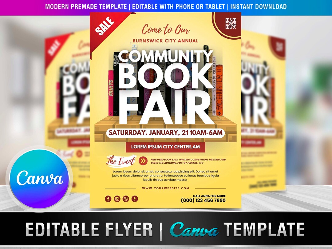 BOOK FAIR FLYER Diy Editable Canva Template, Printable & Social Media ...