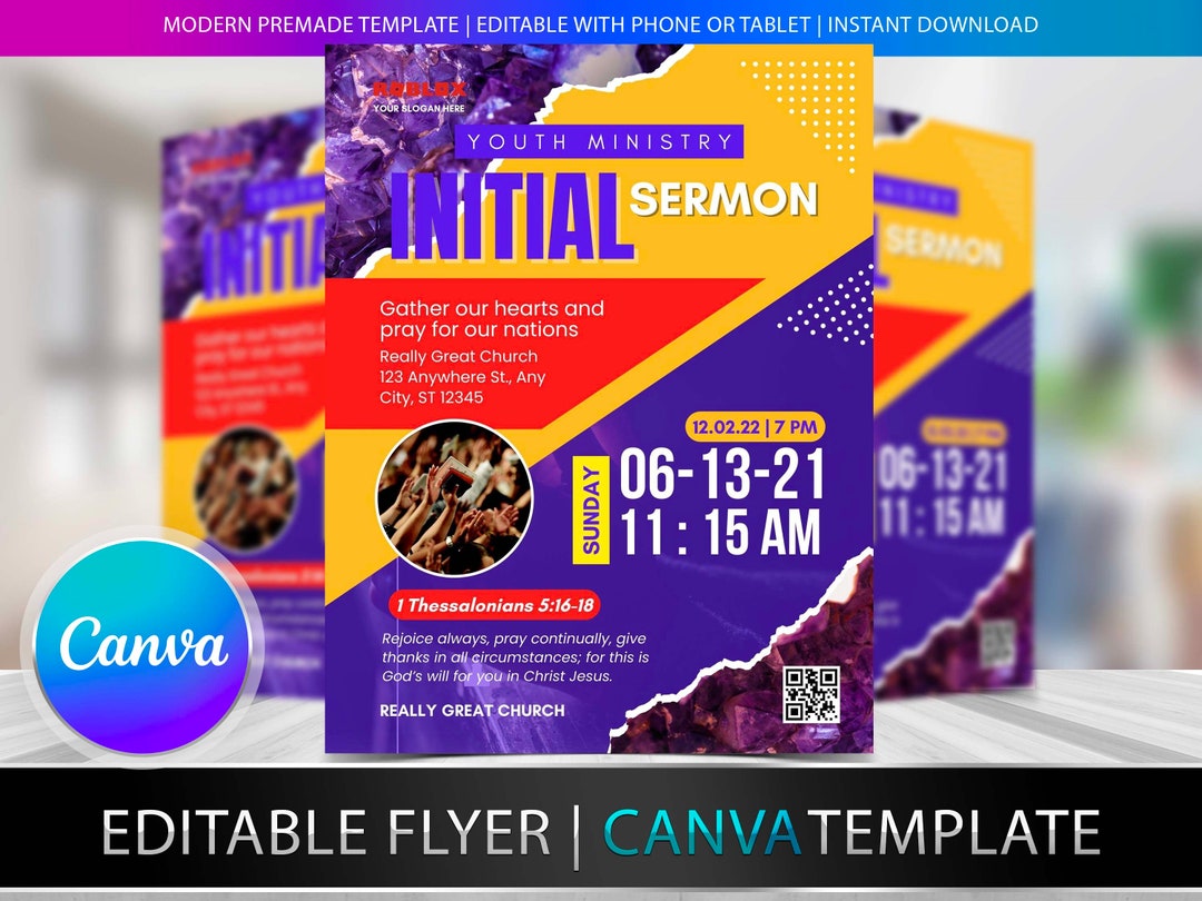 INITIAL SERMON FLYER Diy Editable Canva Template, Printable & Social ...