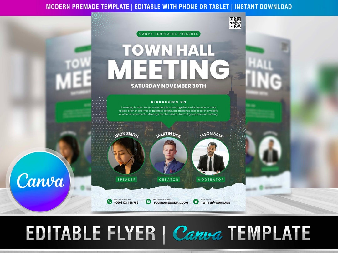 BUSINESS MEETING FLYERS Diy Editable Canva Template, Printable & Social ...