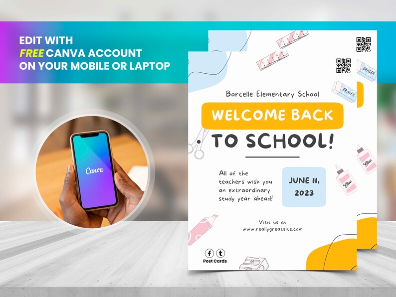BACK TO SCHOOL Flyer Diy, Editable Canva Template, Printable & Social ...