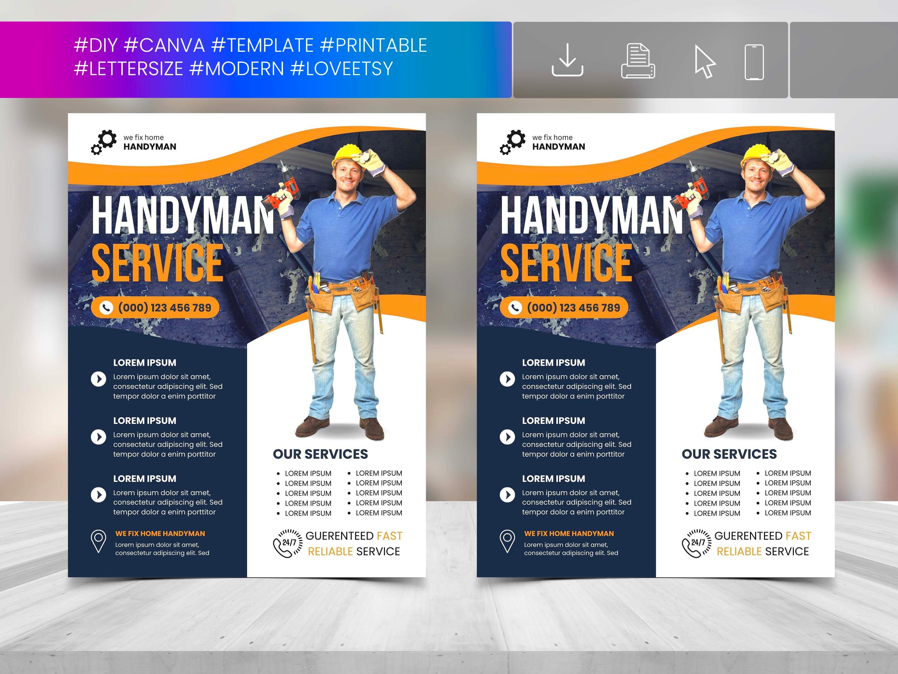 HANDYMAN SERVICE FLYER Diy Editable Canva Template Printable - Etsy