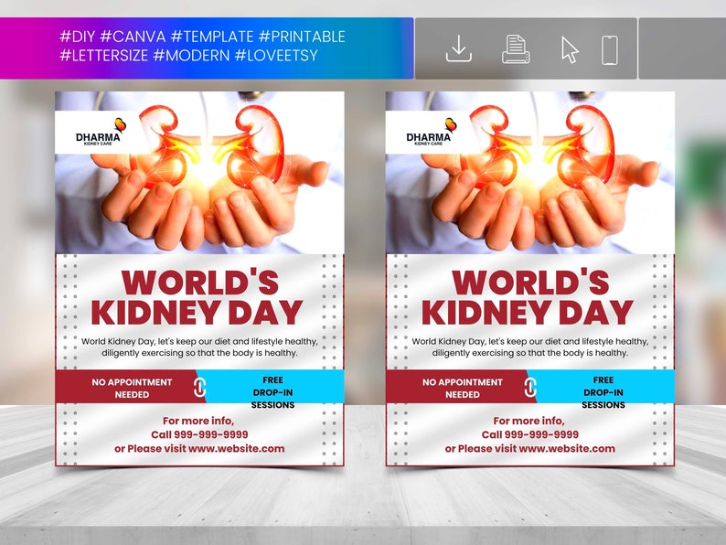 WORLD KIDNEY DAY Flyer Diy, Editable Canva Template, Printable & Social ...