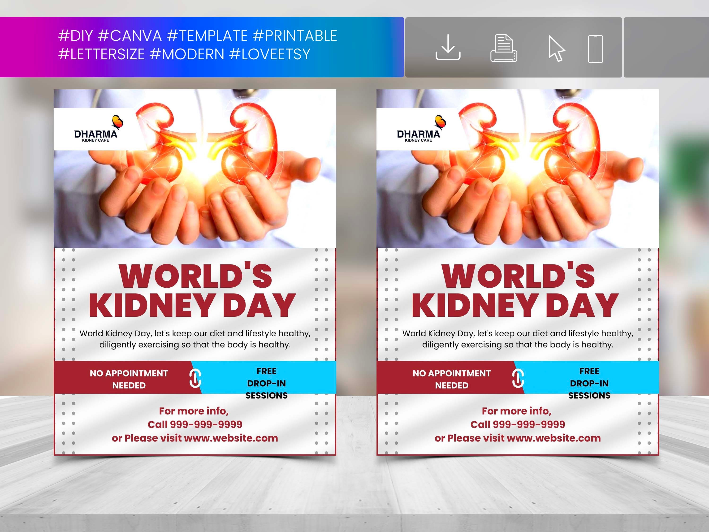 WORLD KIDNEY DAY Flyer Diy, Editable Canva Template, Printable & Social ...