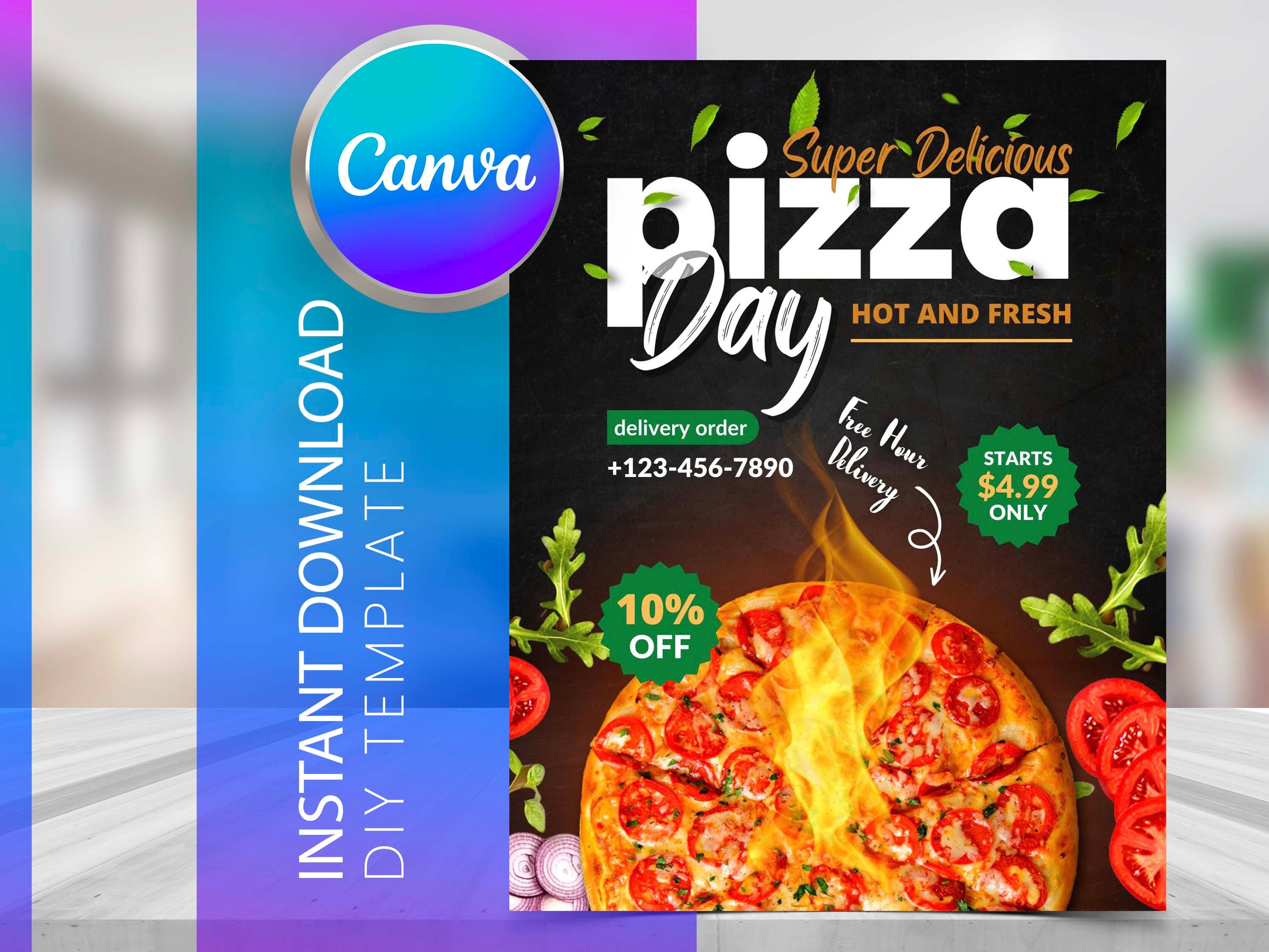 PIZZA DAY FLYER Diy Editable Canva Template, Printable & Social Media ...