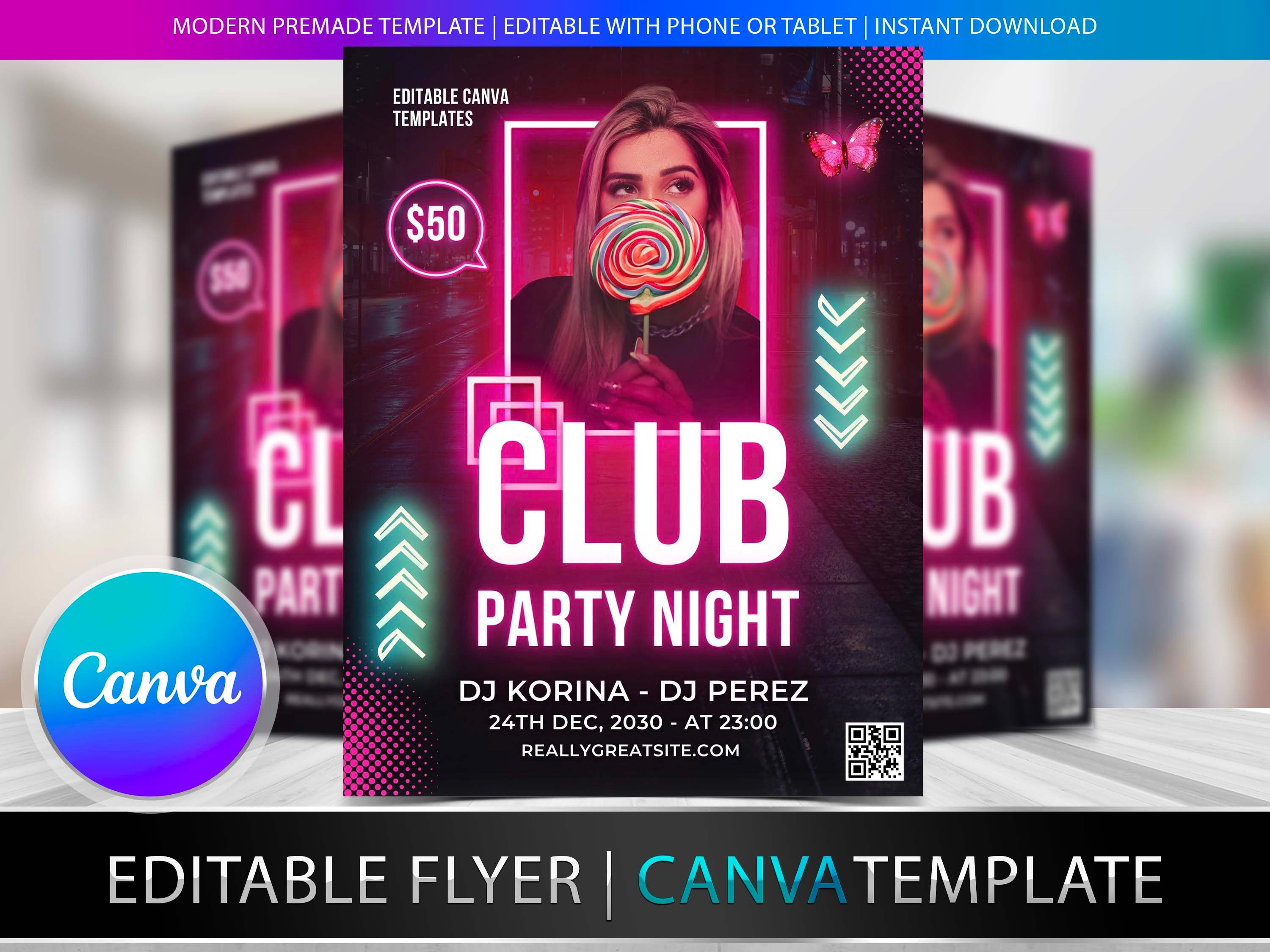CLUB FLYER DIY Editable Canva Template, Printable & Social Media, Party ...