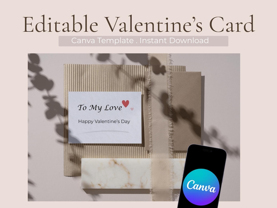 Editable Valentine’s Day Card Canva Template | Printable Valentine Card ...