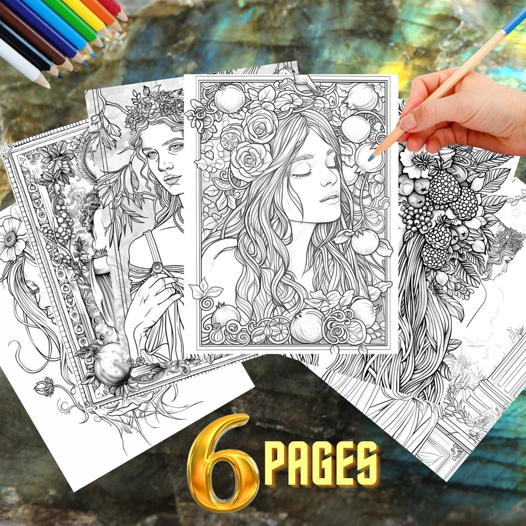 Greek Goddess of the Underworld Persephone, 6 Coloring Pages Digital ...