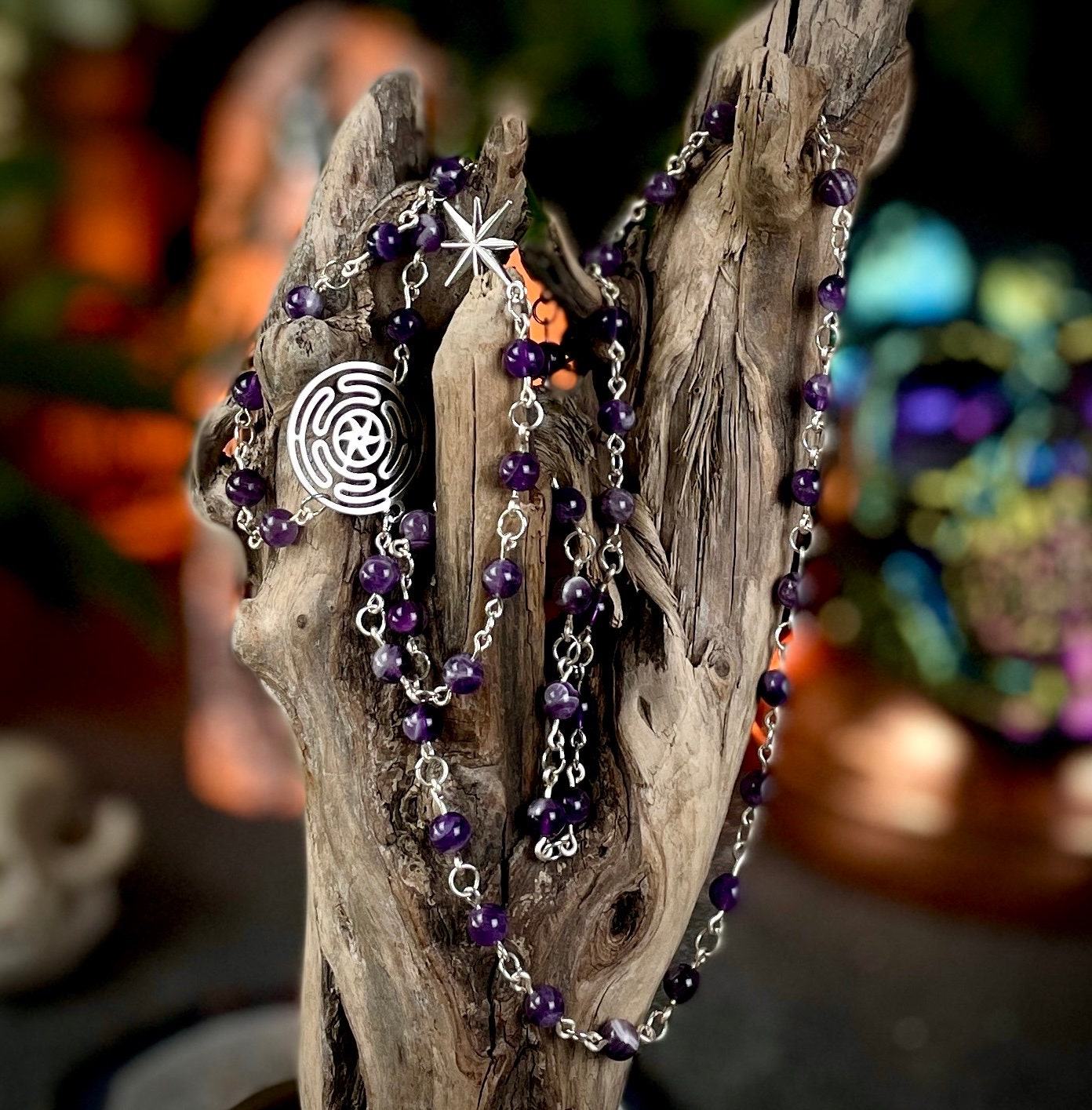 Hecate Amethyst Necklace, Hekates Wheel Strophalos Prayer Beads ...