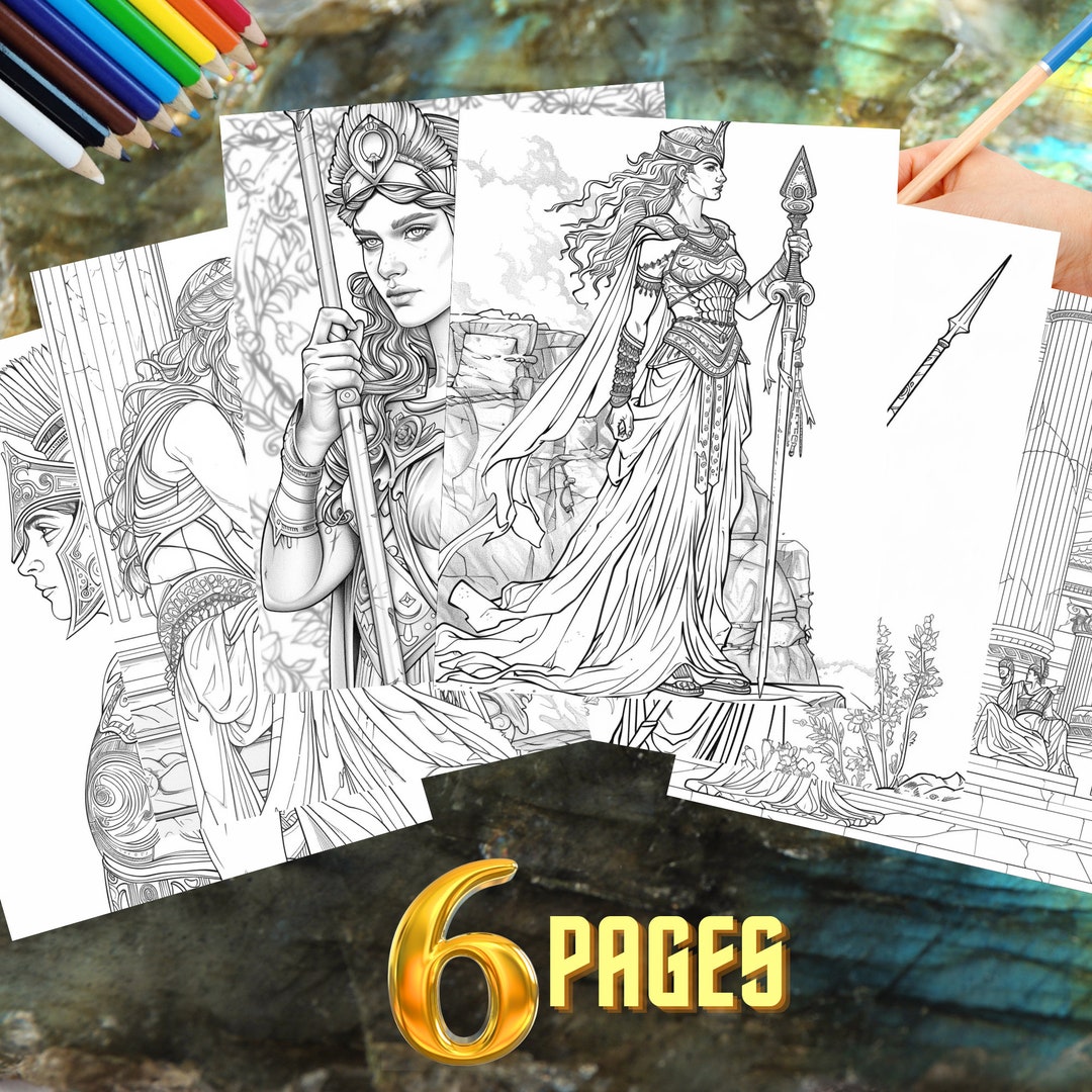 Greek Goddess Athena, 6 Coloring Pages Digital Download - Etsy