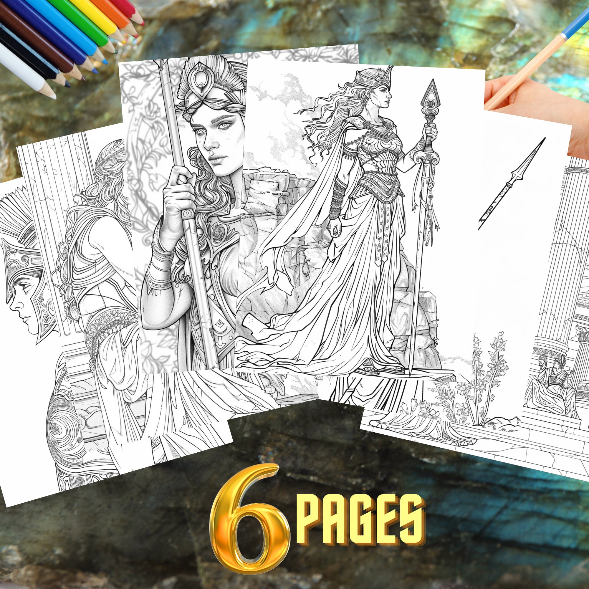 Greek Goddess Athena, 6 Coloring Pages Digital Download - Etsy