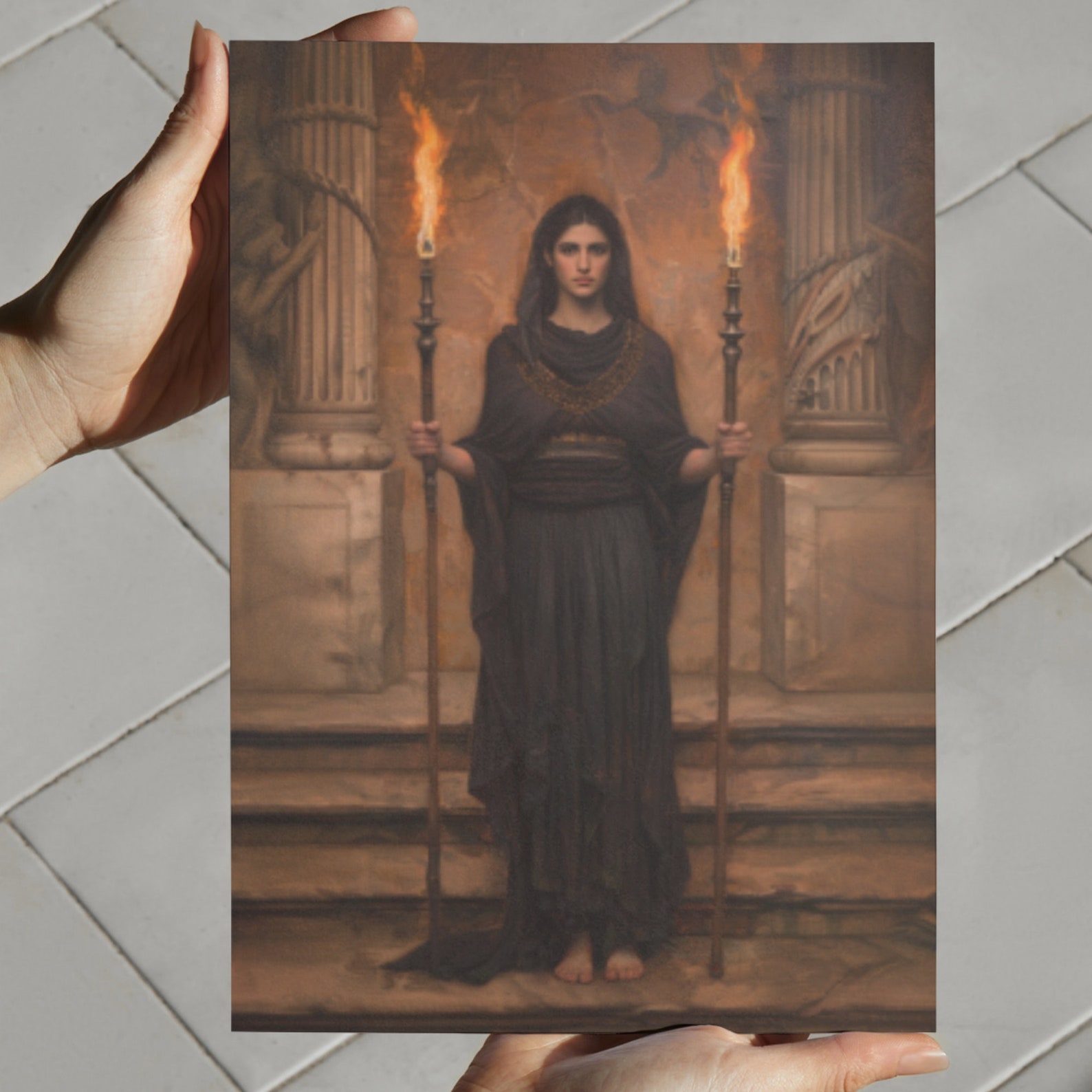Triple Goddess Hecate With Torches PNG Digital Download, Hekate Goddess ...
