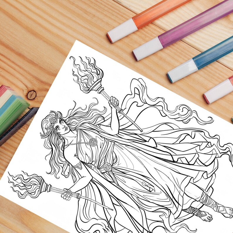 Greek Goddess of Witchcraft Hekate, 8 Coloring Pages Digital Download ...