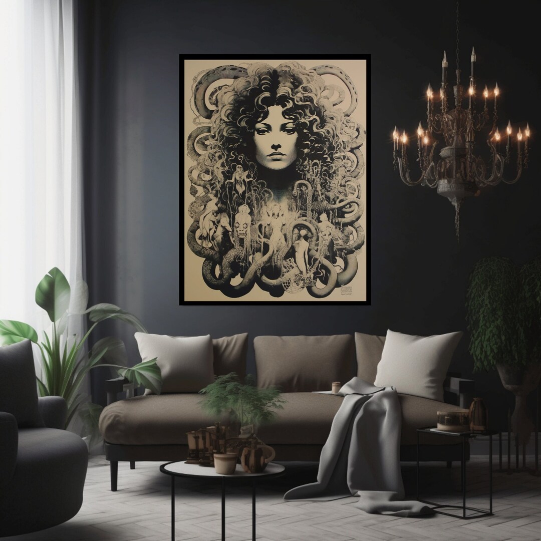Trippy 1970s Medusa Wall Art, Digital Download Goddess Printable. - Etsy