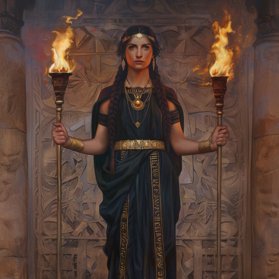 Triple Goddess Hecate With Dogs and Torches PNG Digital Download ...
