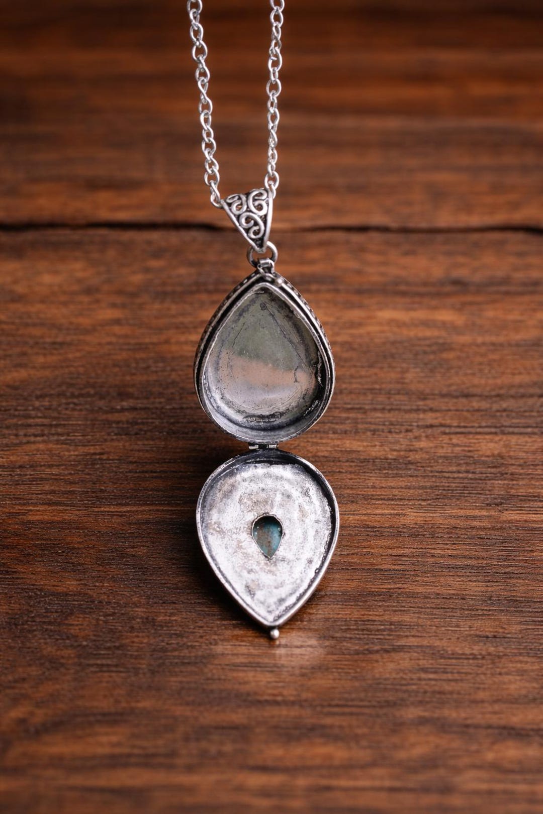 Vintage Silver Poison Box Pendant Necklace, Teardrop Locket With ...