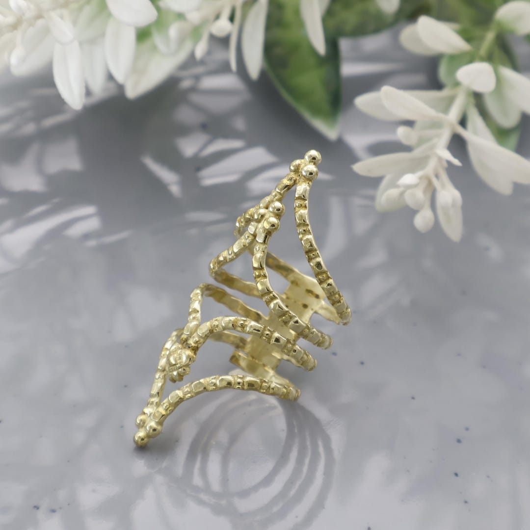 Artistic Gold Statement Ring | Handmade Textured Brass Ring for Women ...