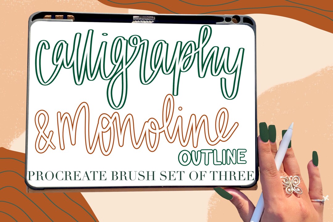 Calligraphy & Monoline Outline Procreate Brush Set - Set of 3 Outline ...