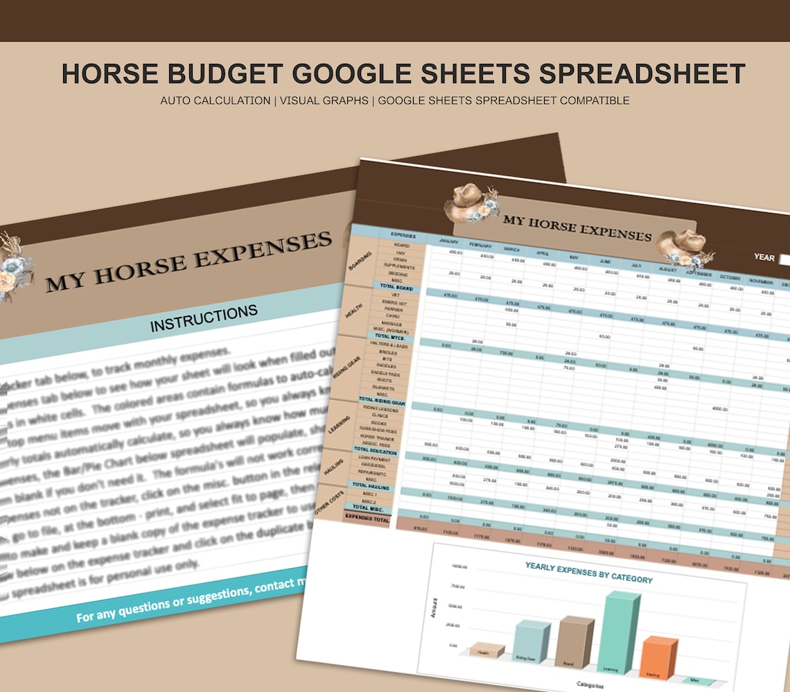 Horse Expense Tracker Google Spreadsheet, Chart, Auto-calculating ...