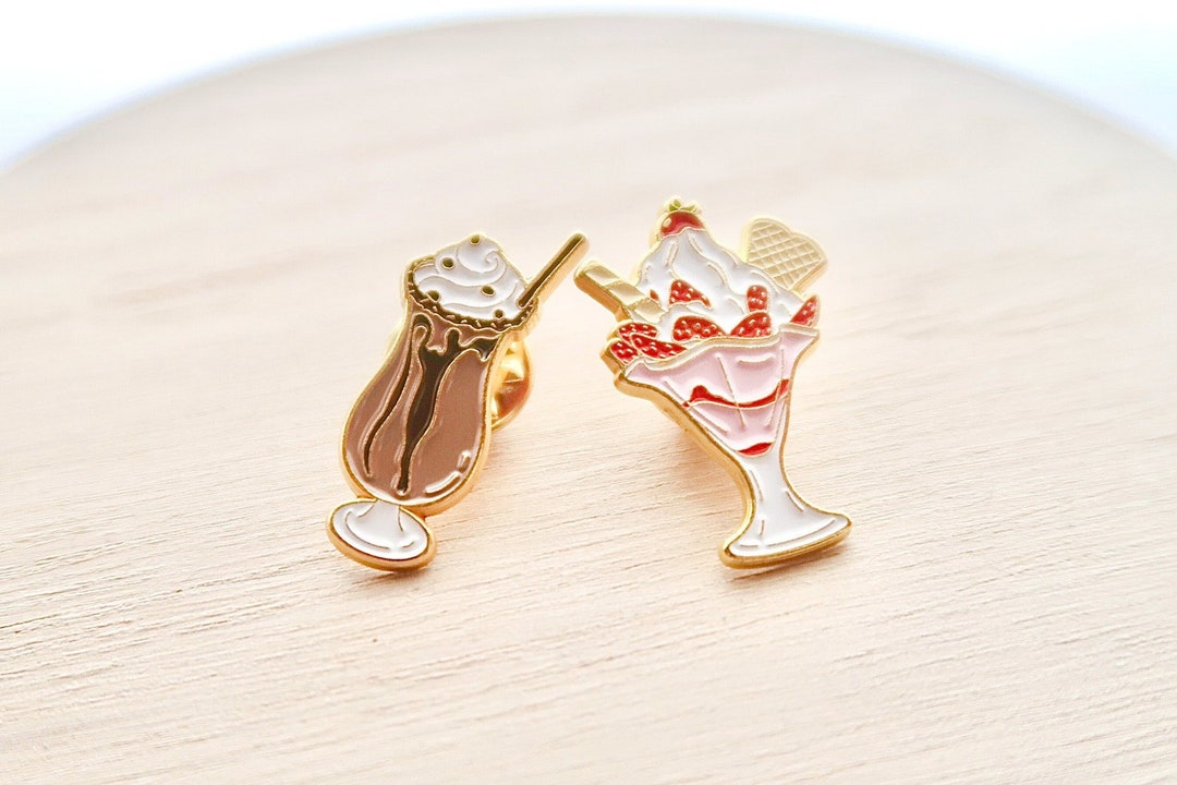 Enamel Pin With Gold Edging, Cartoon Sundae Ice Cream Pin, Chocolate ...