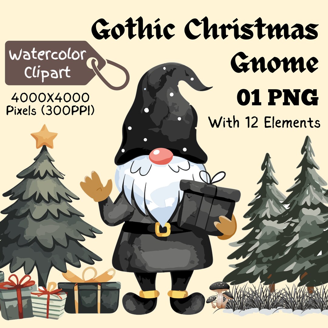 Watercolor Gothic Gnomes Clipart PNG Christmas Gnomes Clipart - Etsy