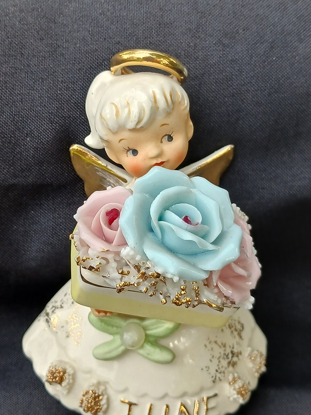 Vintage Lefton June 489 Birthday Angel Rose Pearl - Etsy