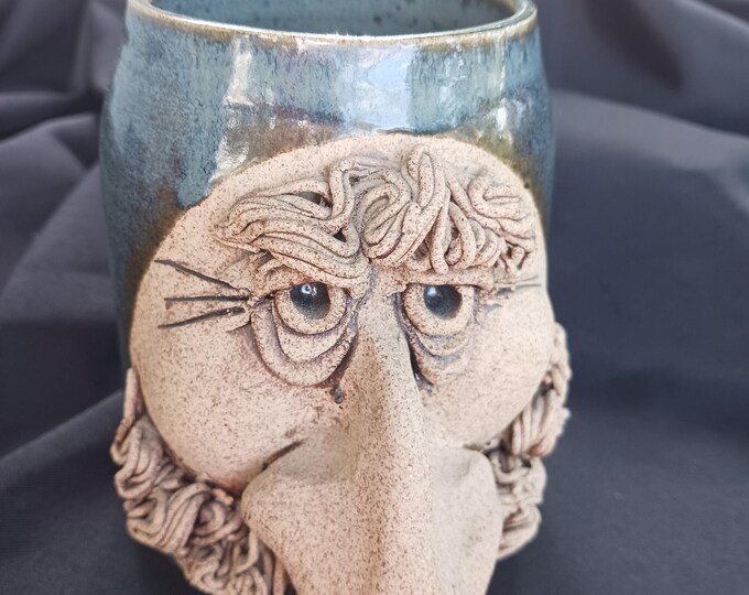 Vintage 3D Big Nose Mustache Man Studio Art Pottery Ceramic Blue ...