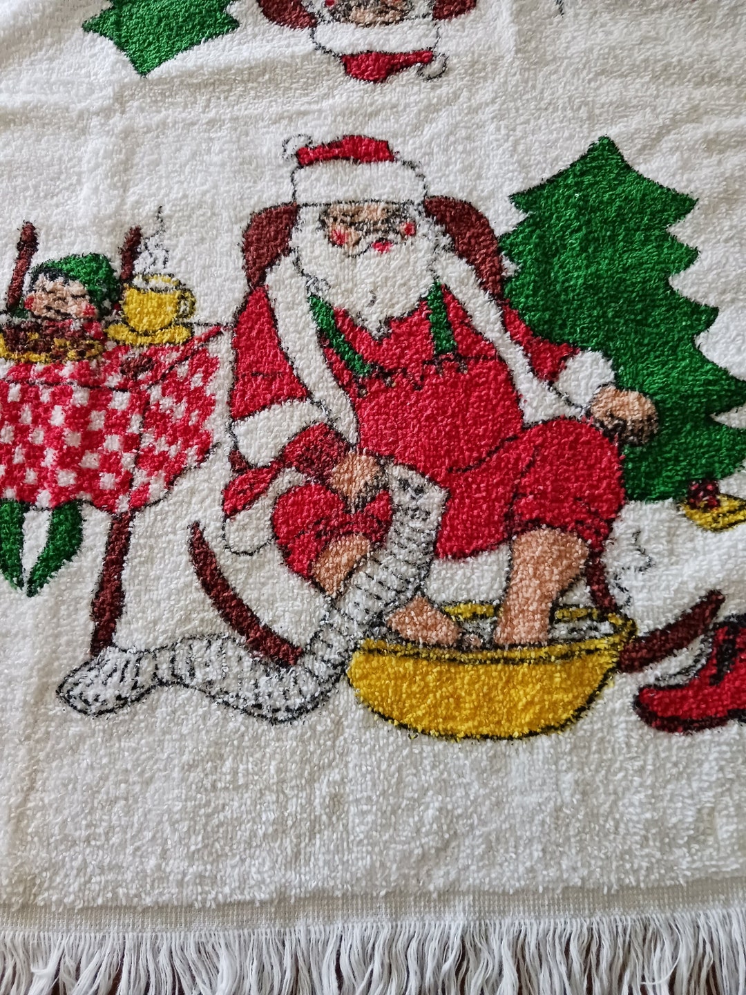 Vintage Cannon Santa Soaking His Feet Dish Towel - Etsy