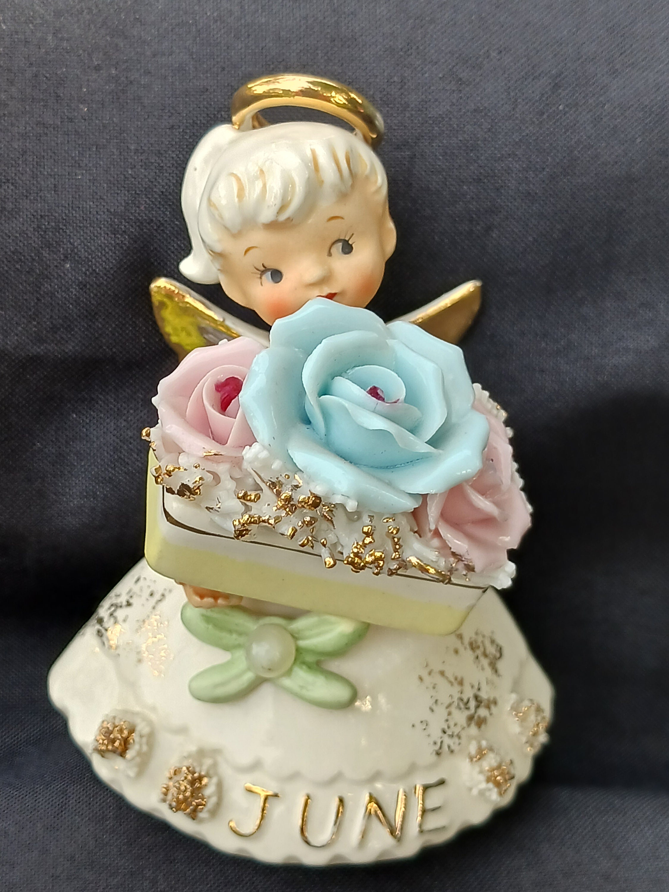 Vintage Lefton June 489 Birthday Angel Rose Pearl - Etsy
