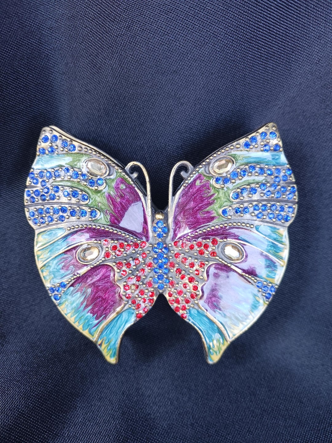 Vintage 2pc Bejeweled Enamel Butterfly Shaped Lavender Purple Trinket ...
