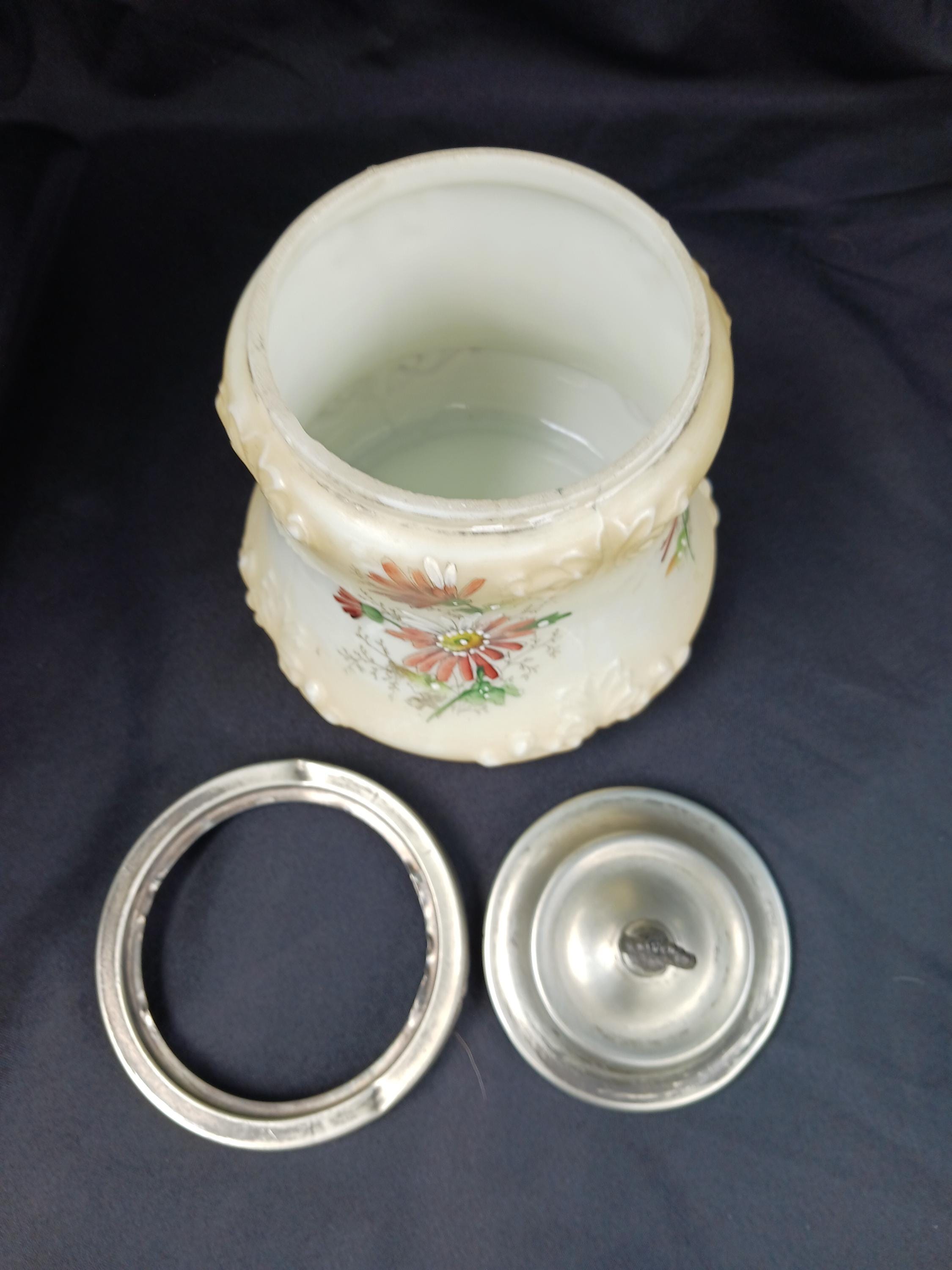 Antique 1800's Van Bergh Silverplate Lidded Milk Glass Hand Painted ...