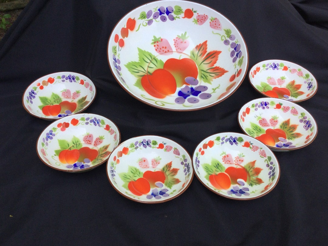 Vintage 7 Pc Hand Painted Enamelware Salad/ Fruit Bowl Set - Etsy