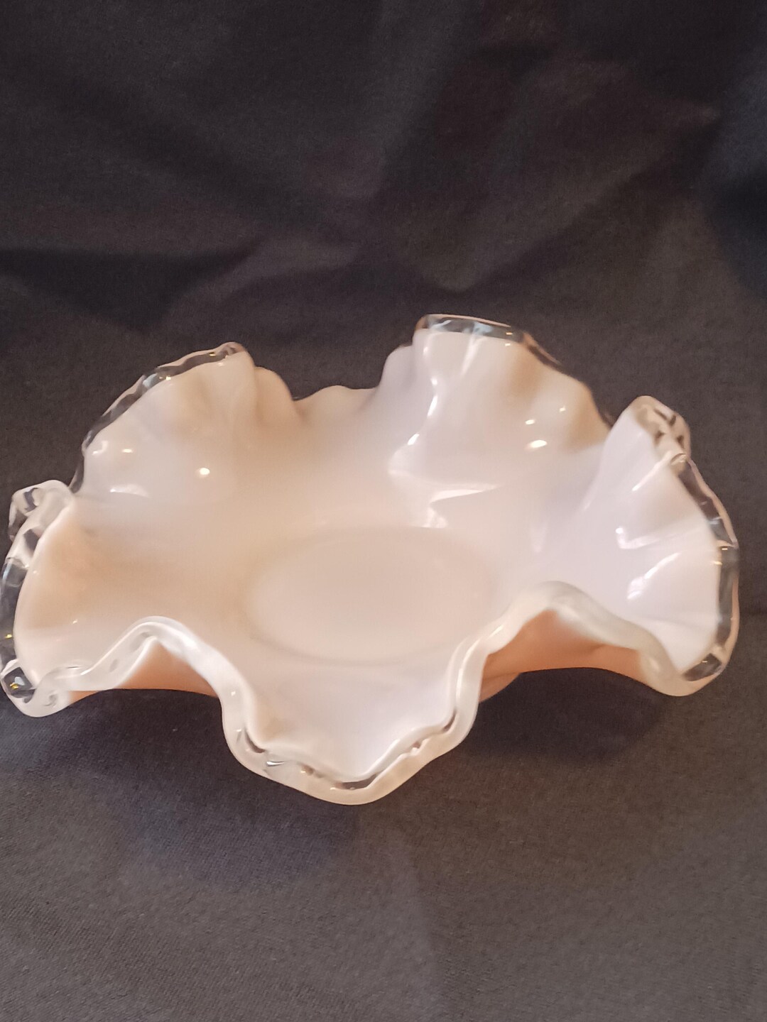 Vintage Fenton Pink Milk Glass Silvercrest Crimped Rim Candy Dish ...