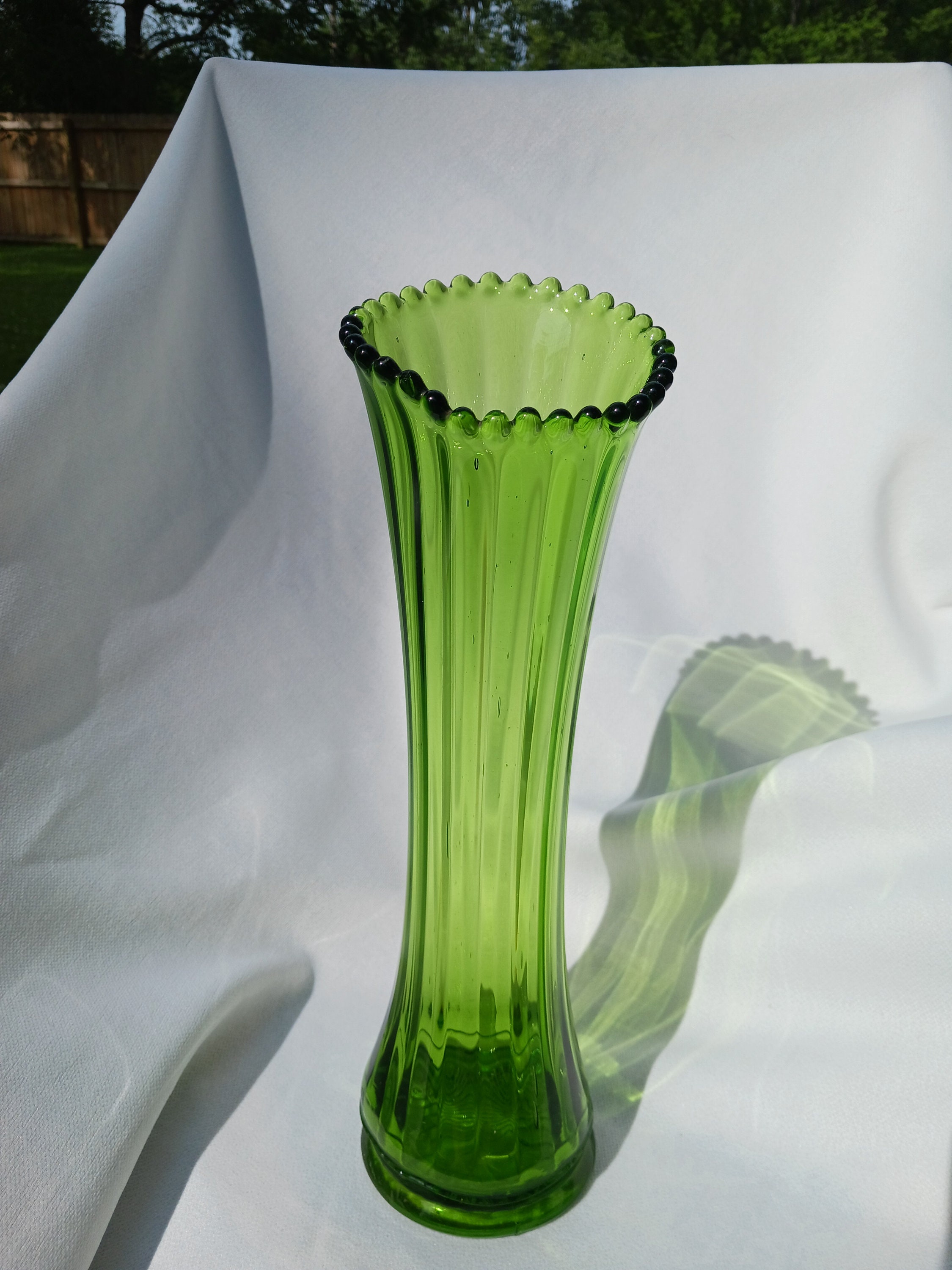 Vintage L E Smith 12 Ribbed Green Art Glass Swung Vase - Etsy