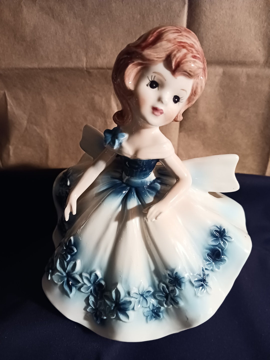 Vintage Relpo Girl in Blue Dress Planter 5835 - Etsy