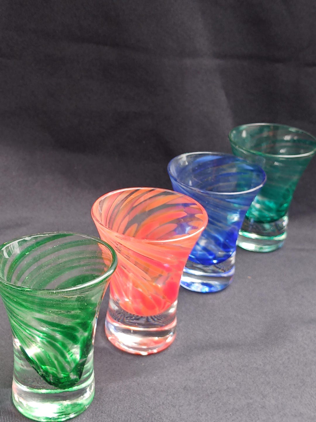 Vintage Set of 4 Hand Blown 3 Art Glass Swirl Shot Glasses - Etsy