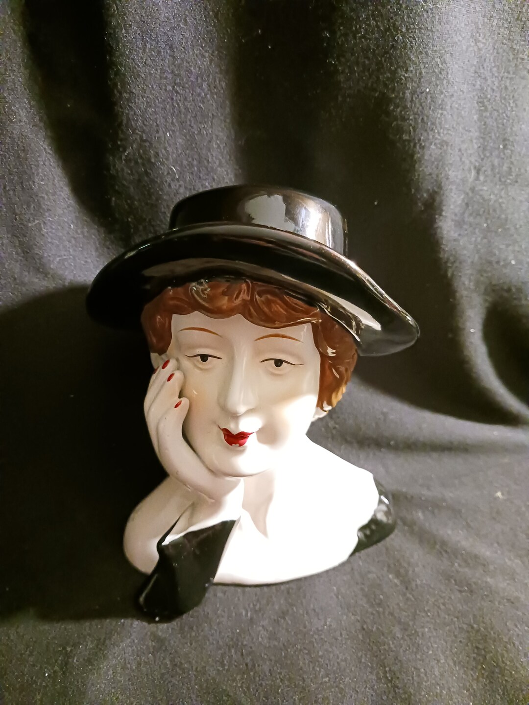 Vintage 1950's Victorian Lady Black Hat Head Face Ceramic Figure - Etsy