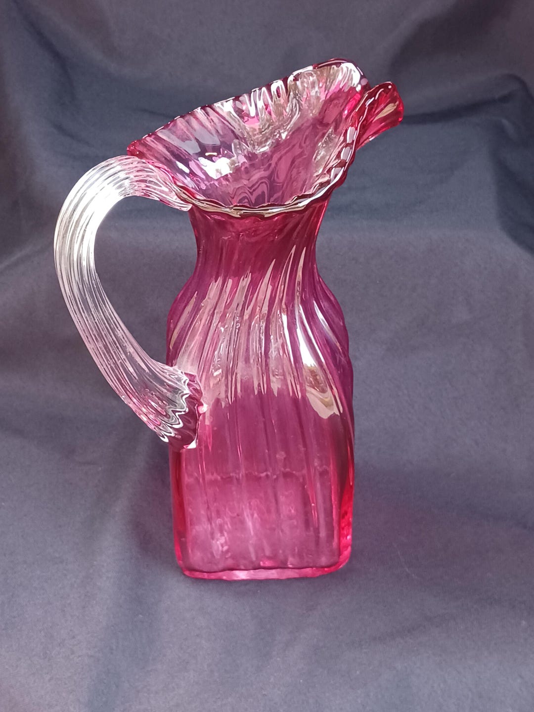Vintage 8 1/2"h Angelo Rossi Hand Blown Cranberry Ribbed Art Glass ...