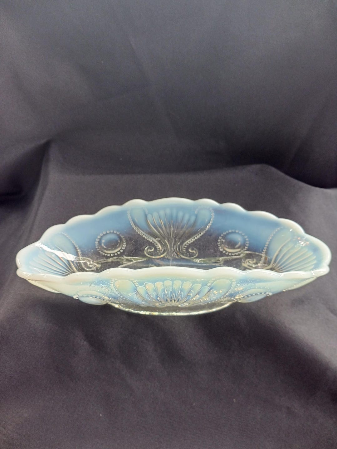 Antique 8" Jefferson Glass "jewel and Fan" Blue Glass Opelescent Banana ...