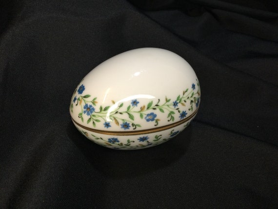 Vintage Limoges Blue Floral Egg Shaped Trinket Box Fr… - Gem