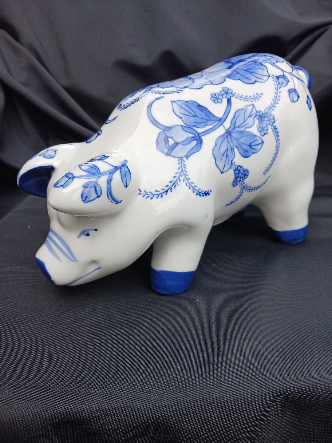 Vintage Large Delft Style Cobalt Blue and White Floral Ceramic Pig ...