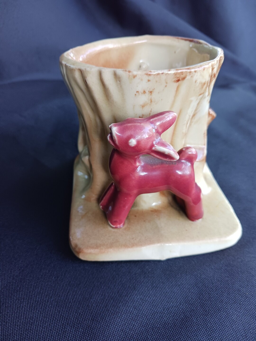 Vintage Morton Pottery Pink Kitchy Deer and Tree Stump Ceramic ...
