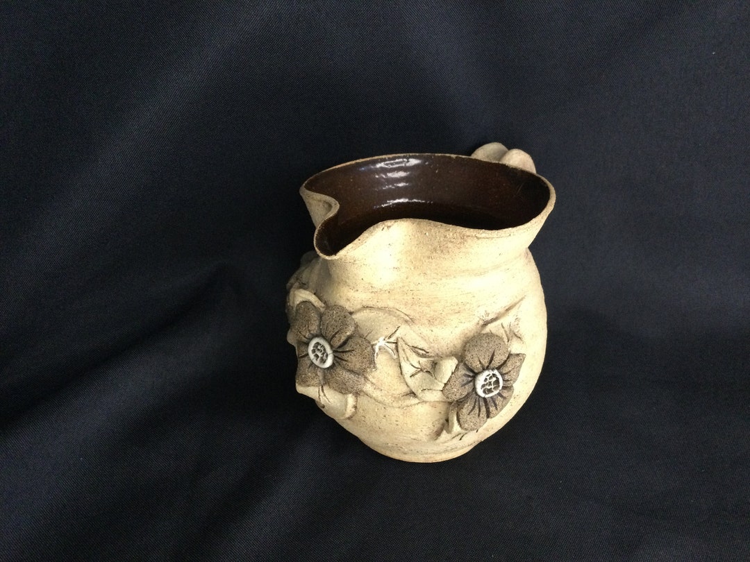 Vintage Signed Studio Pottery Floral Sandstone Pitcher / Creamer - Etsy