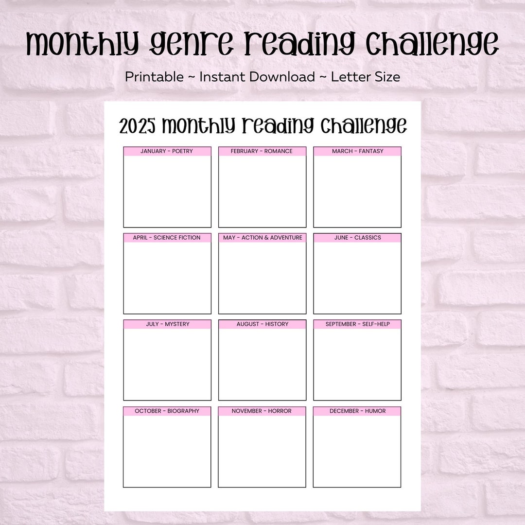 2025 Monthly Genre Reading Challenge Tracker ~ Book Tracker ~ Reading ...