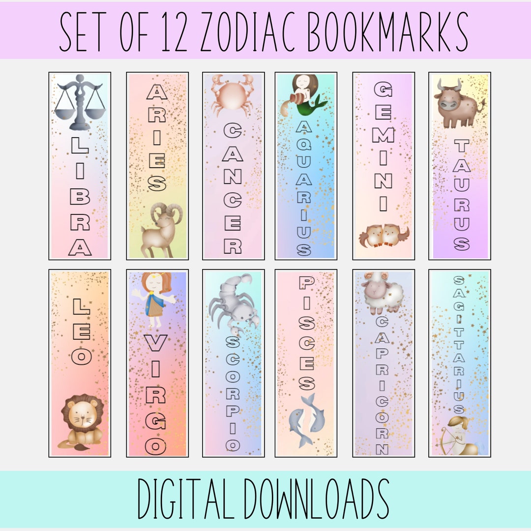 Zodiac Bookmarks - Zodiac Signs - Set of 12 - Digital Download ...