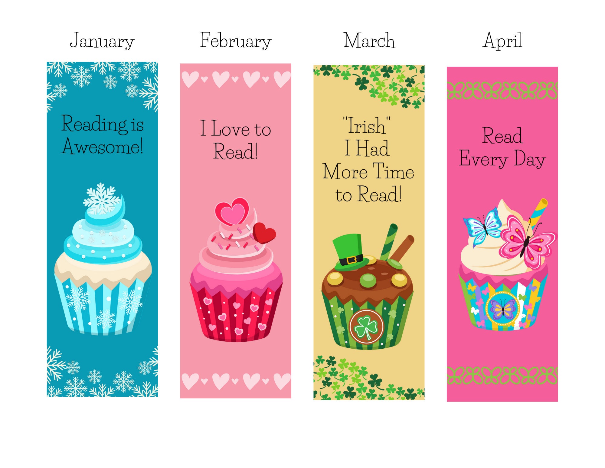 Monthly Cupcake Bookmarks With Reading Quotes Set of 12 Digital ...