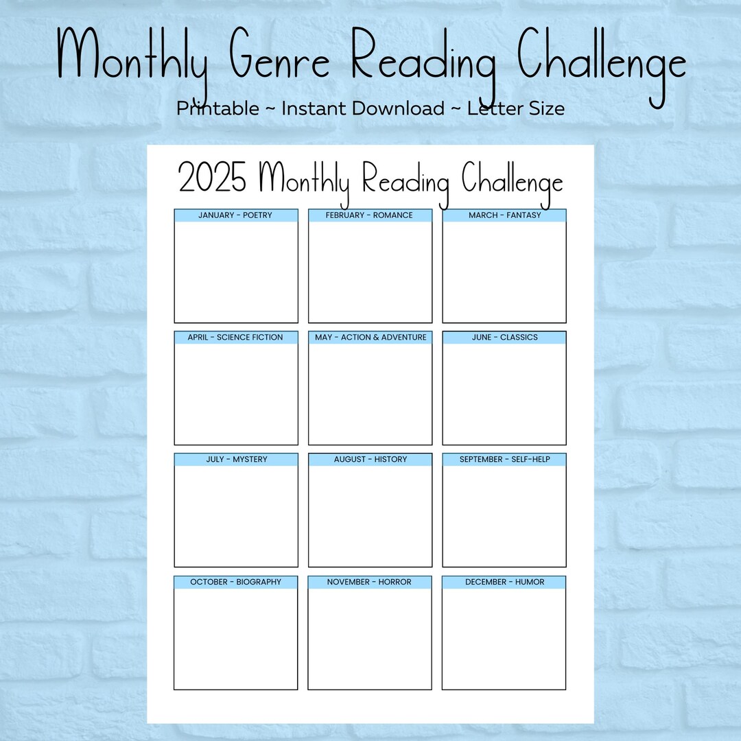 2025 Monthly Genre Reading Challenge Tracker ~ Book Tracker ~ Reading ...
